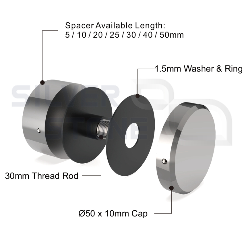 50mm Standoff-Silver Stone Hardware